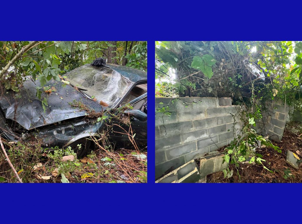 Car veers off road, crashes on top of retaining wall - Sandhills Sentinel